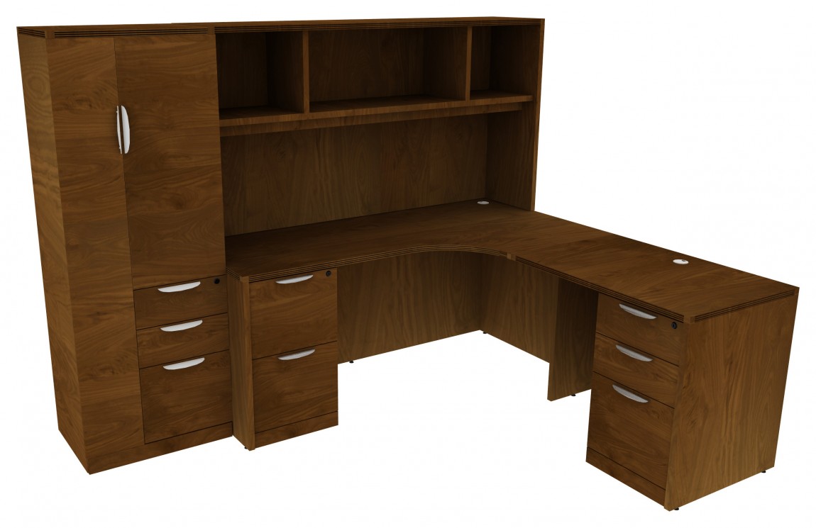 Walnut L Shaped Desk with Hutch | HL by Heartland Office Source