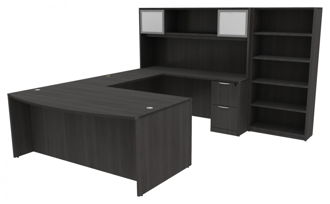 Ash Gray Bow Front Desk with Hutch and Bookcase | HL by Heartland ...
