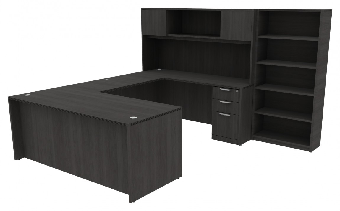 Ash Gray Bow Front Desk with Hutch and Bookcase | HL by Heartland ...