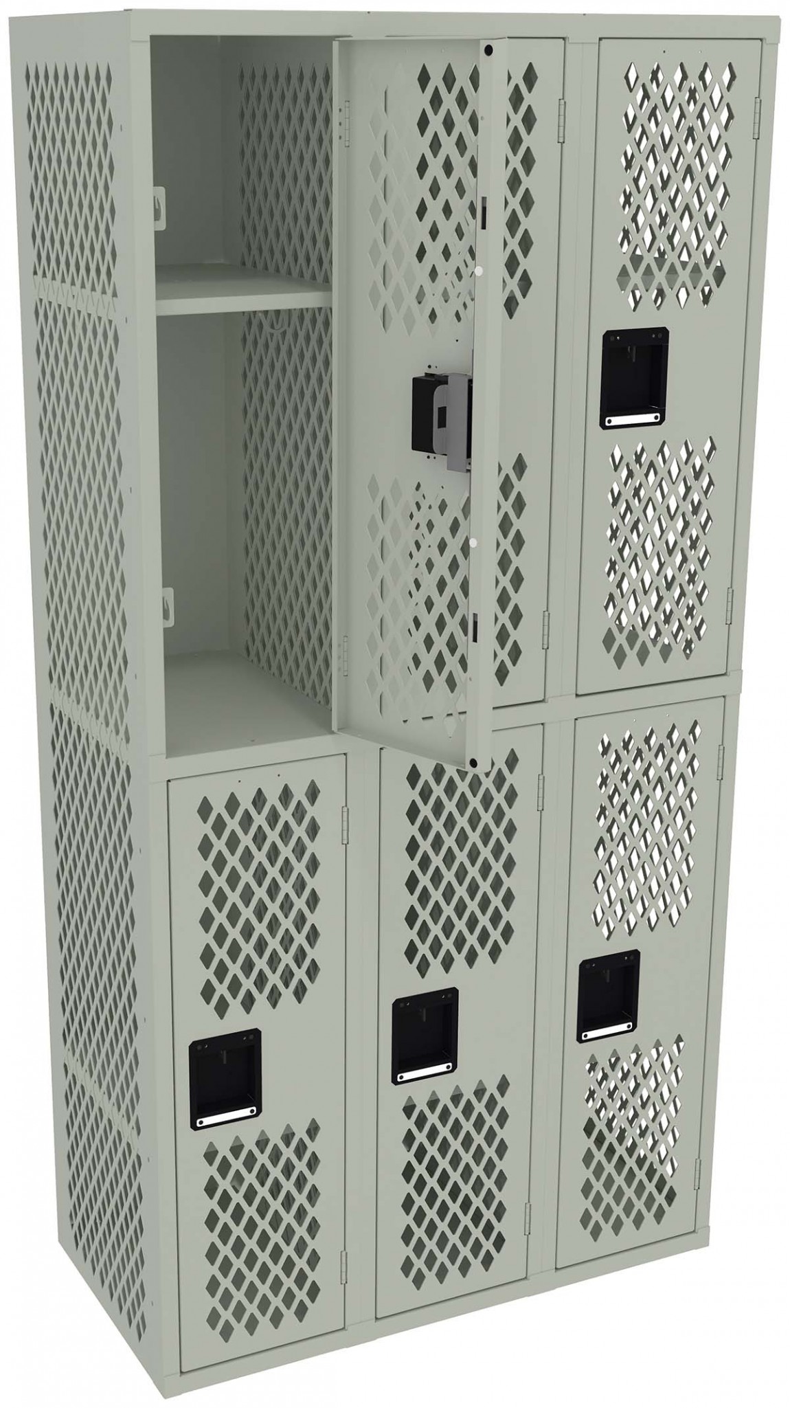Light Grey Three Double-Tier Gym Lockers | Ventilated by Tennsco
