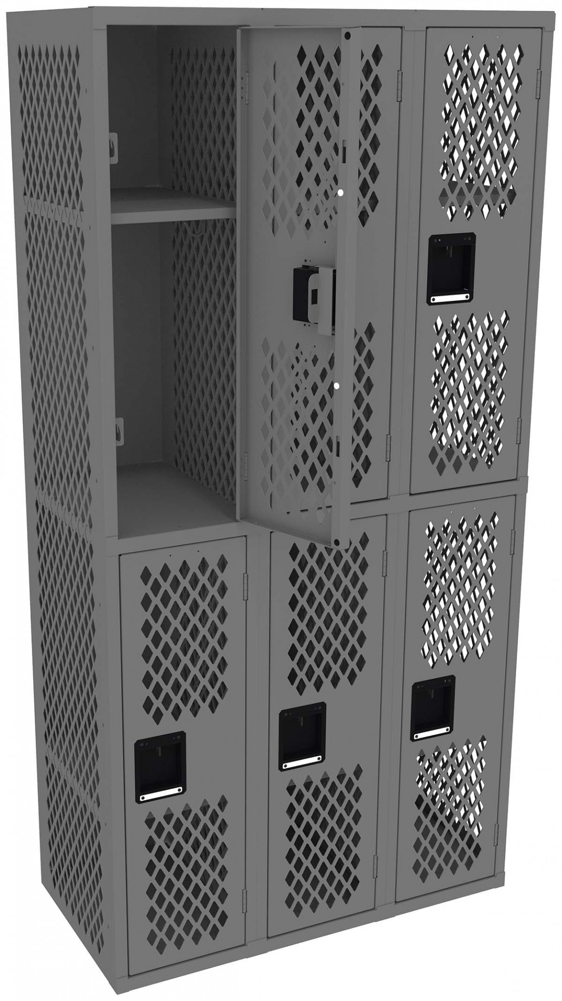 Medium Grey Three Double-Tier Gym Lockers | Ventilated by Tennsco