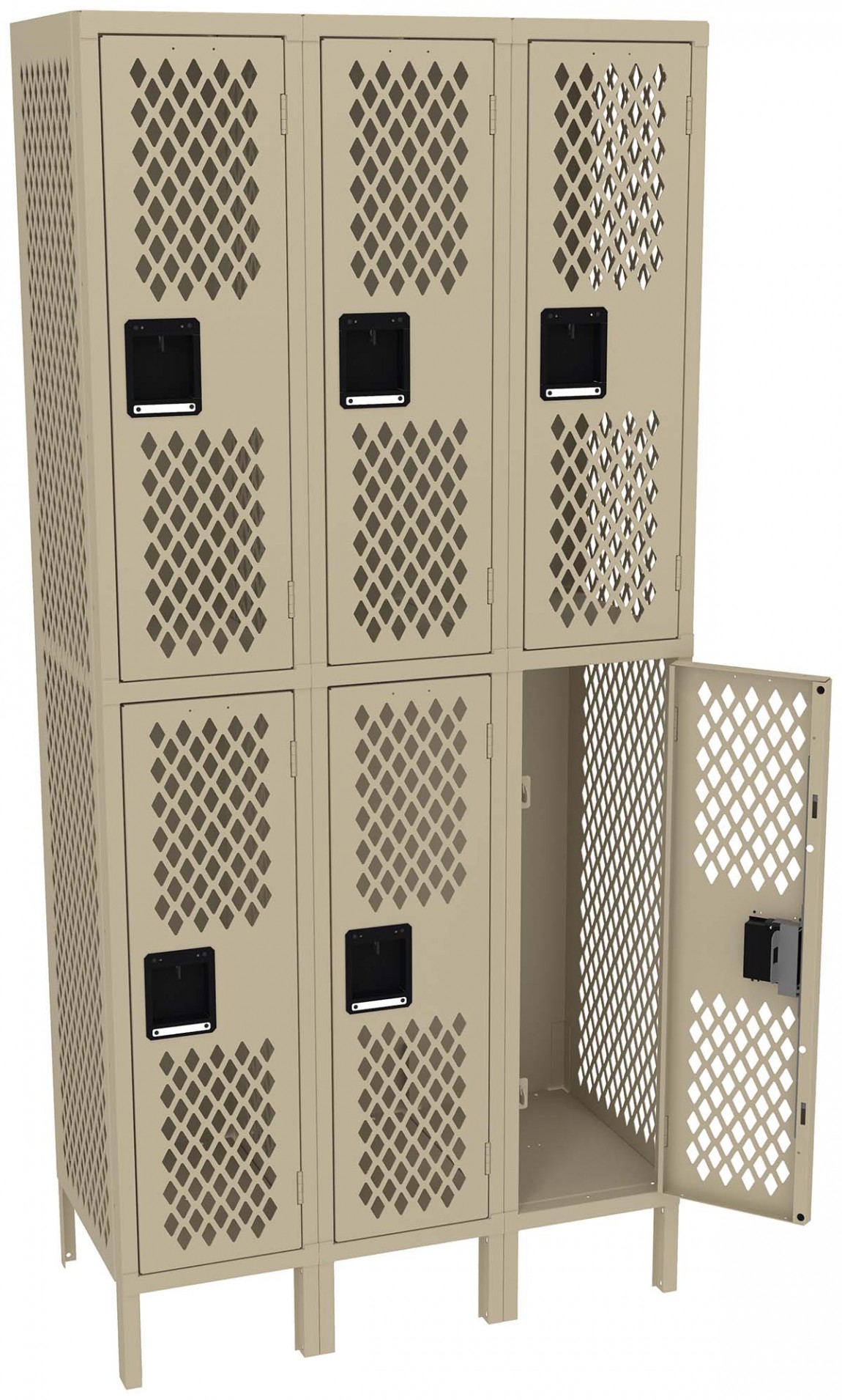 Sand Three Double-Tier Gym Lockers with Legs | Ventilated by Tennsco