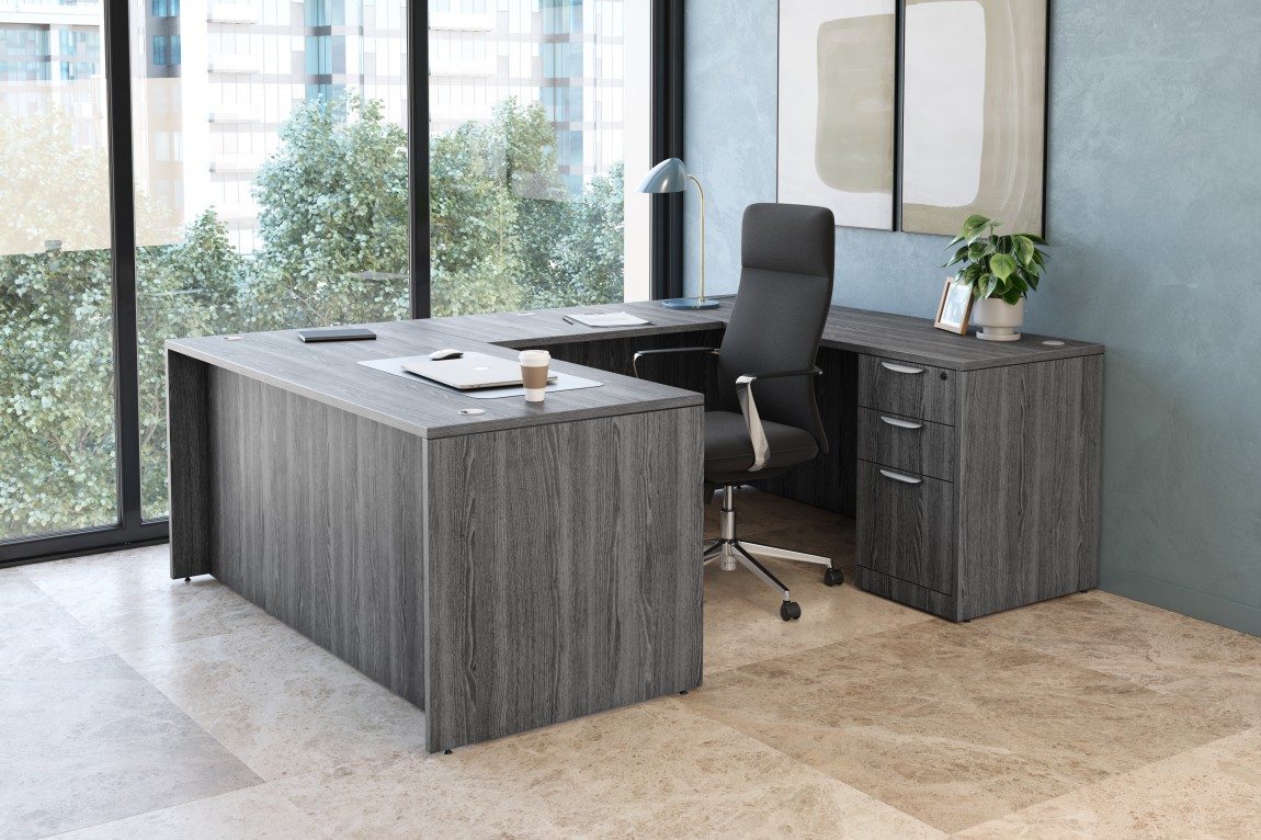 Gray U Shaped Computer Desk | PL Laminate by Performance Furnishings