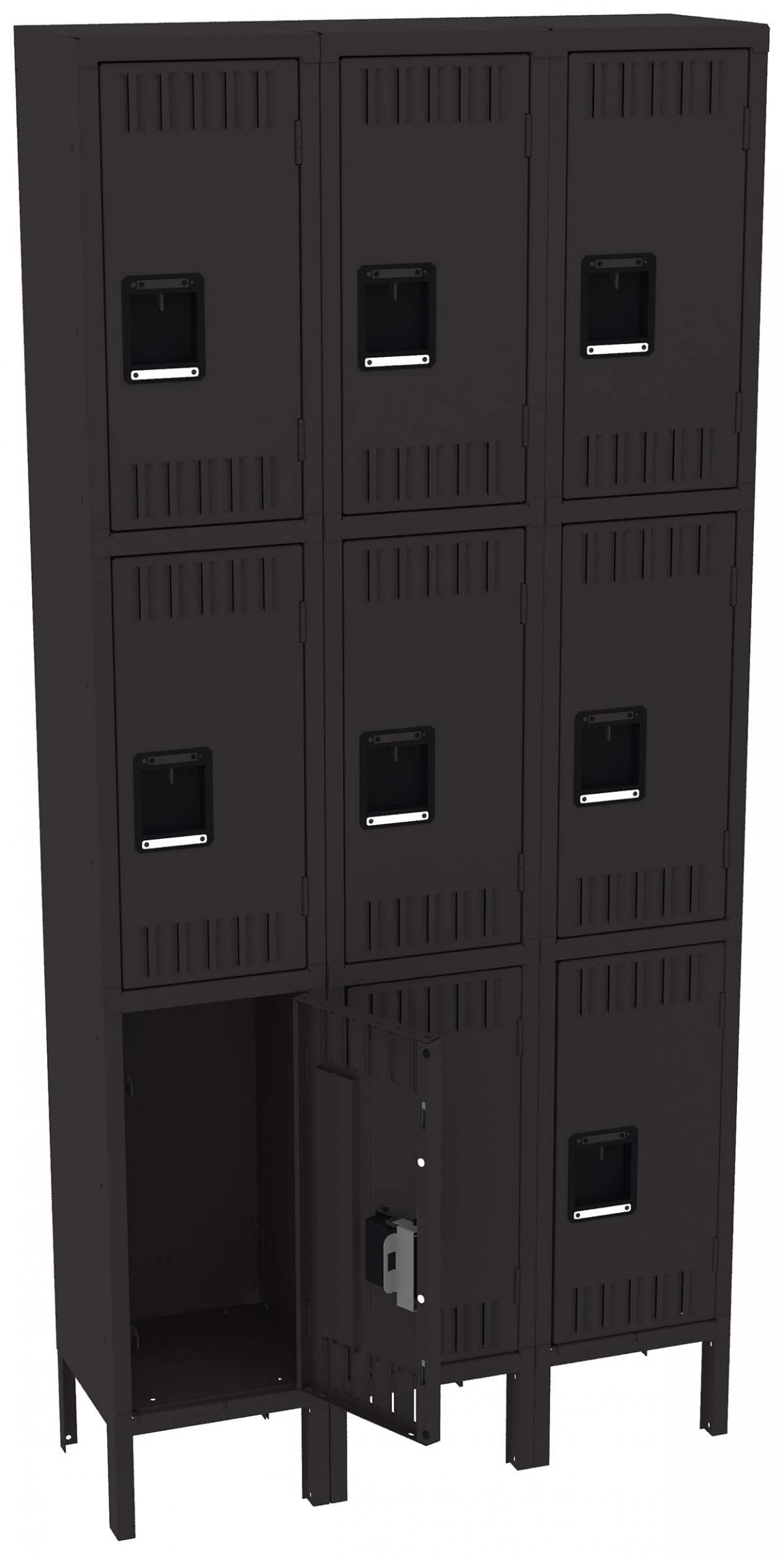 Black Triple Column Lockers with Legs | Standard by Tennsco
