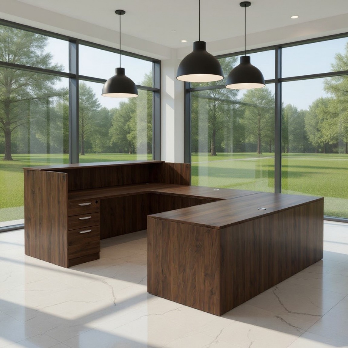 Walnut U Shaped Reception Desk | HL by Heartland Office Source