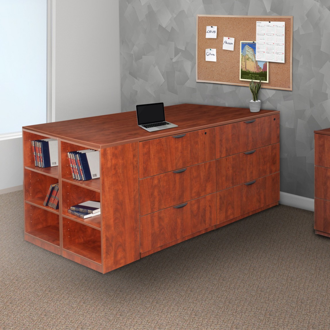 Cherry Lateral File Quad with Bookcase | Legacy by Regency