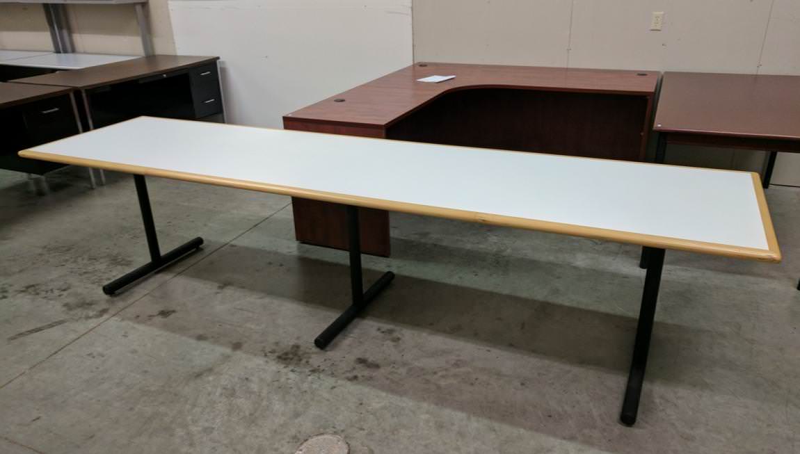 White Laminate Table with Metal Legs - 120x30