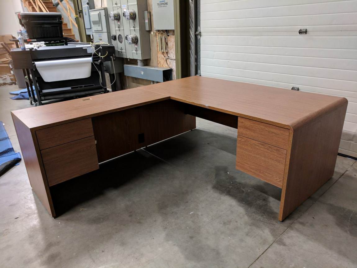 Oak Laminate L Shape Desk with Drawers
