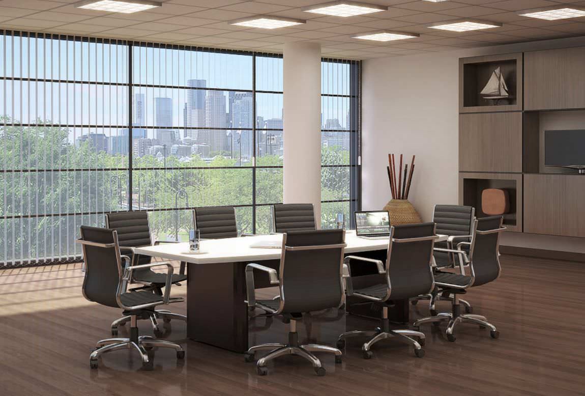 8 Foot Modern Boat Shaped Conference Table and Chairs Set