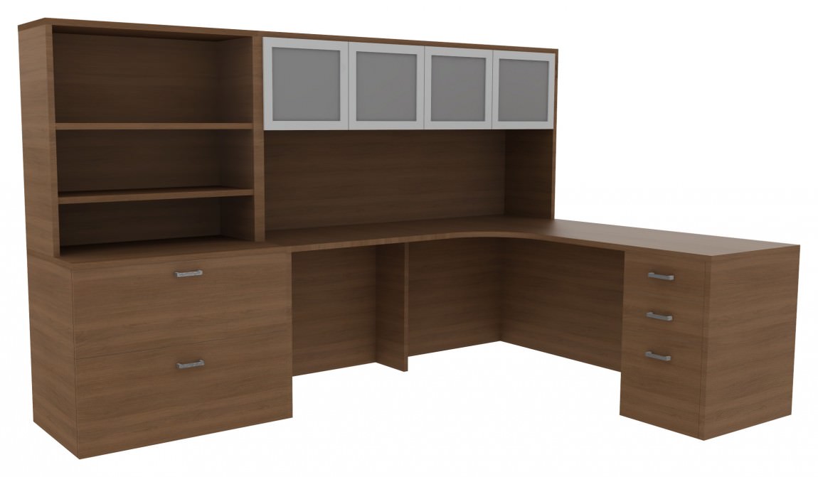 Sienna Mahogany L Shaped Computer Desk with Hutch | Amber by Cherryman