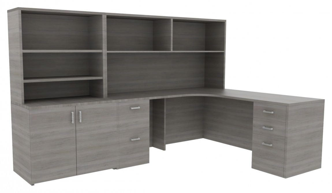 Valley Gray Corner Desk with Shelves | Amber by Cherryman