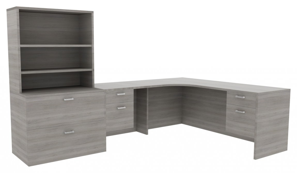 Park Walnut L Shaped Desk with Drawers and Shelves | Amber by Cherryman