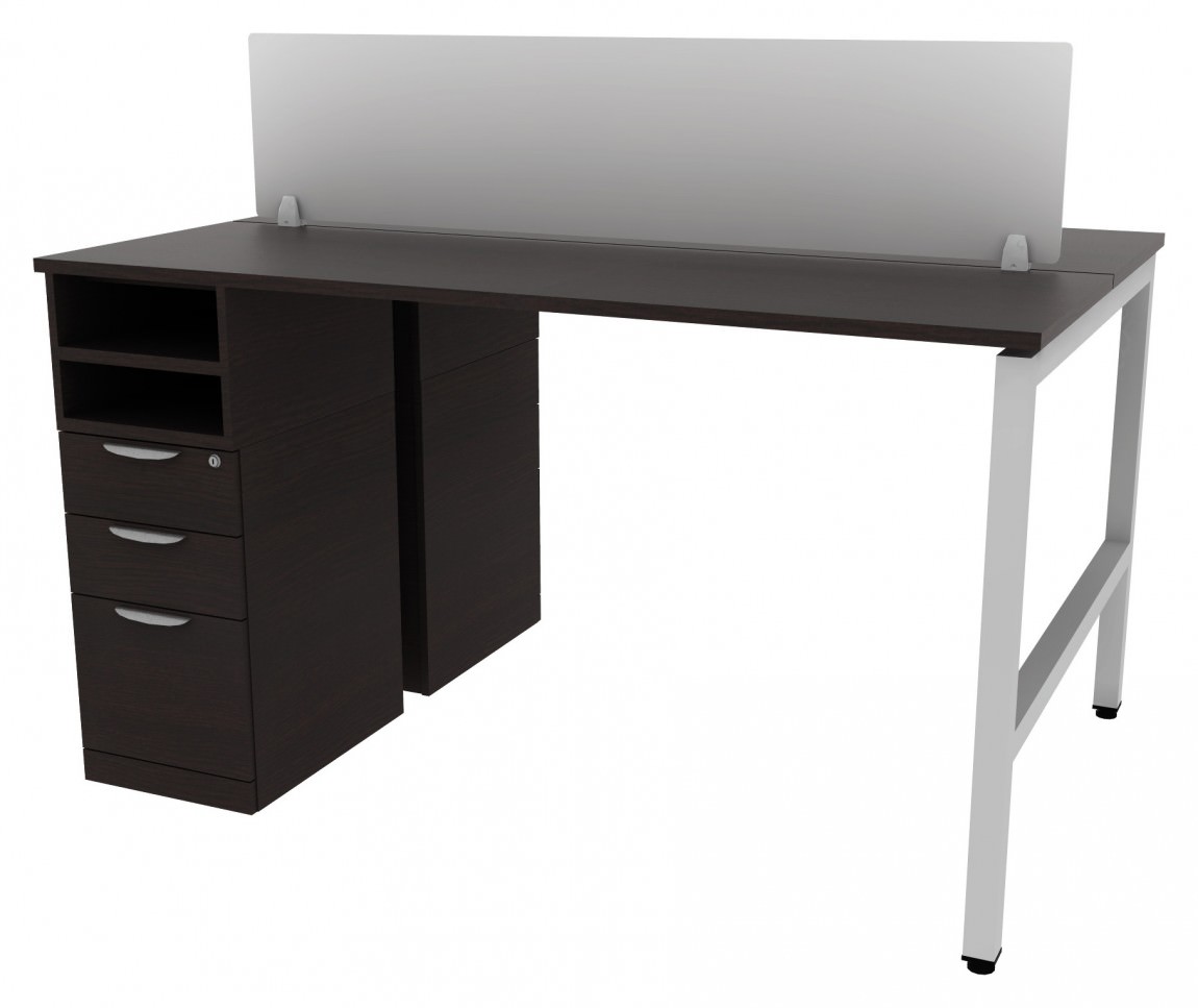 Standing Height Espresso 2 Person Workstation with Drawers | Elements ...
