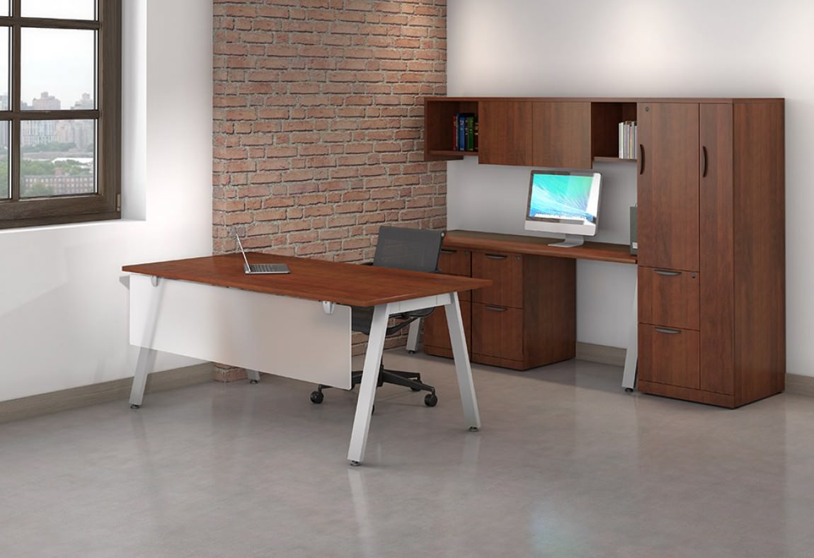 Contemporary Desk with Storage | Elements Metal VA Leg Laminate by ...