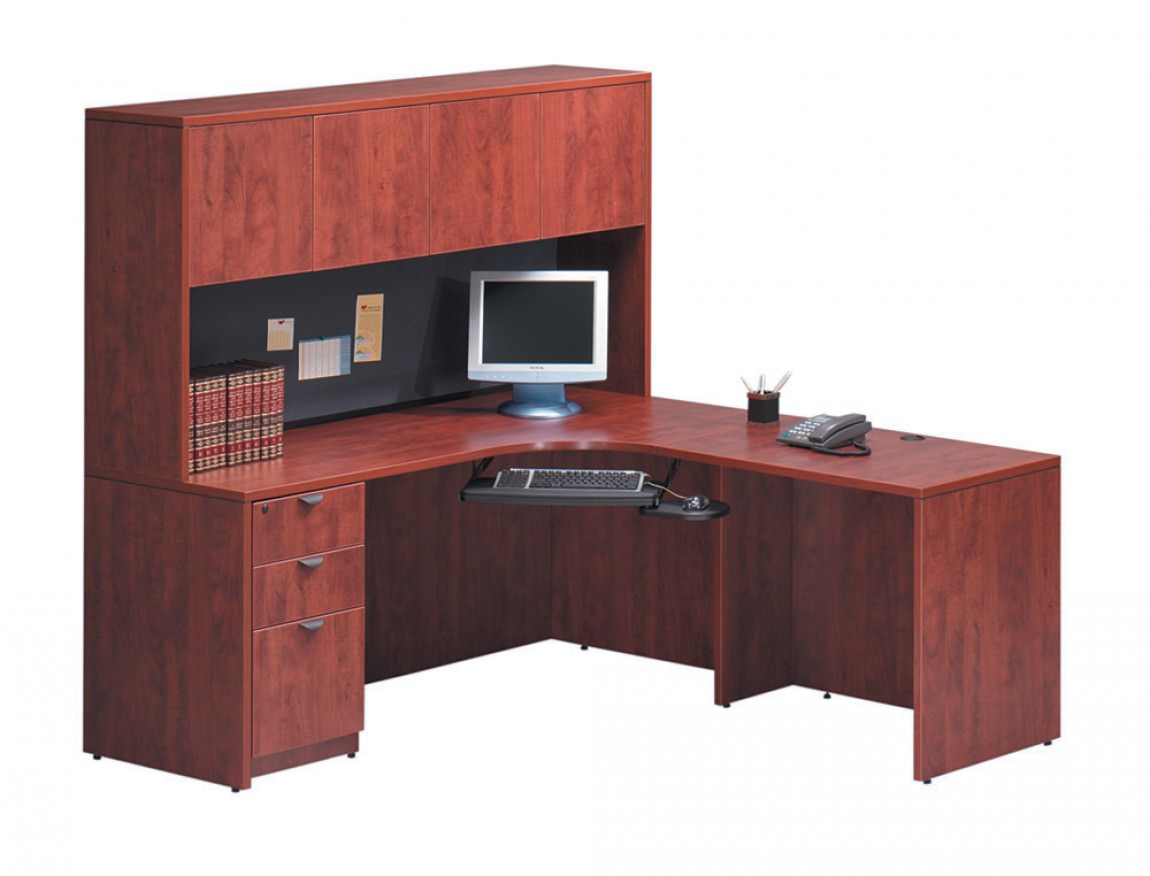 Cherry L Desk with Left Return and Hutch - 66 x 72 | PL Laminate by ...