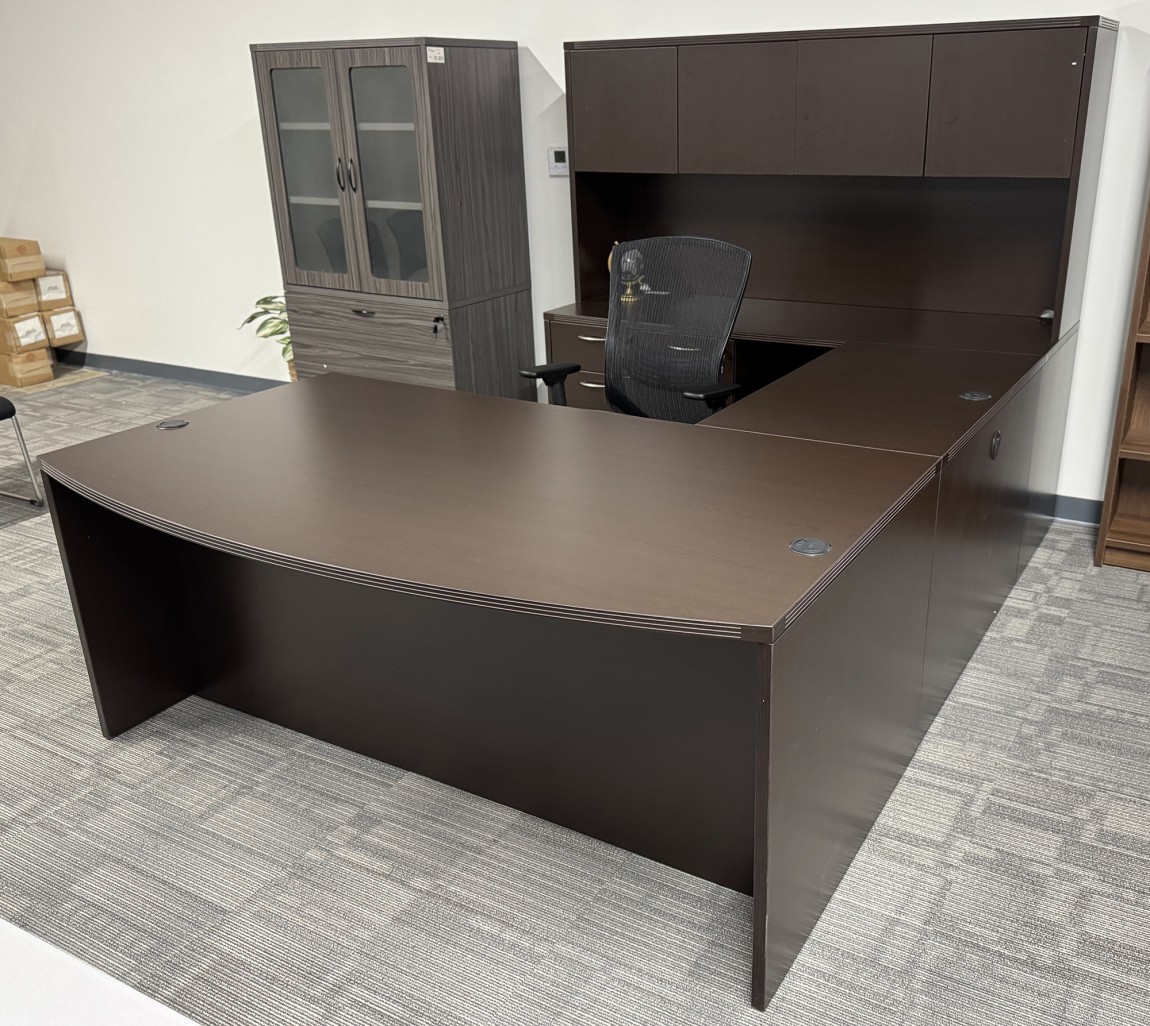 Bow Front U-Shaped Desk with Overhead Storage | Napa by Office Star ...