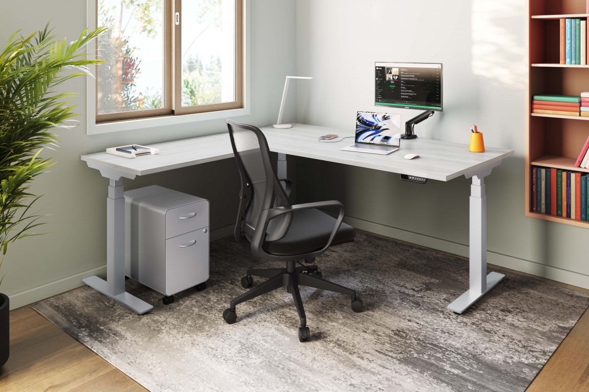 Silver Birch L Shaped Sit Stand Desk | PL Laminate by Performance ...
