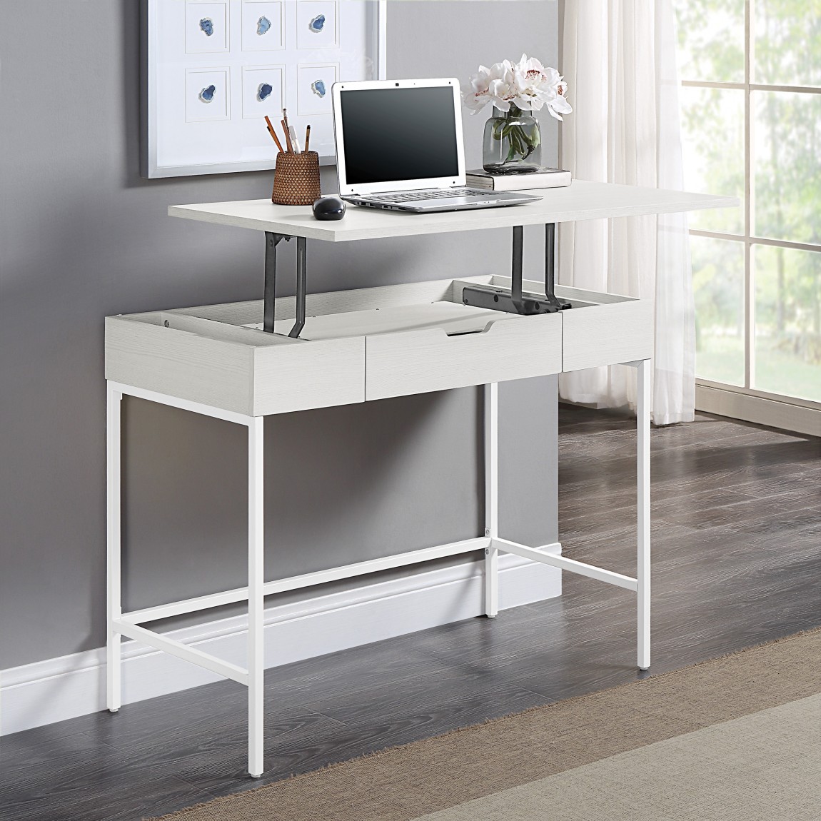 White Oak Home Office Sit Stand Desk | Contempo by Office Star Products