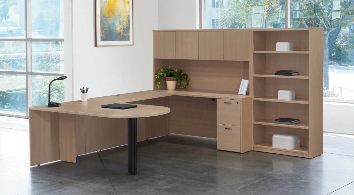 Natty Ash U Shaped Peninsula Desk with Bookcase | Napa by Office Star ...