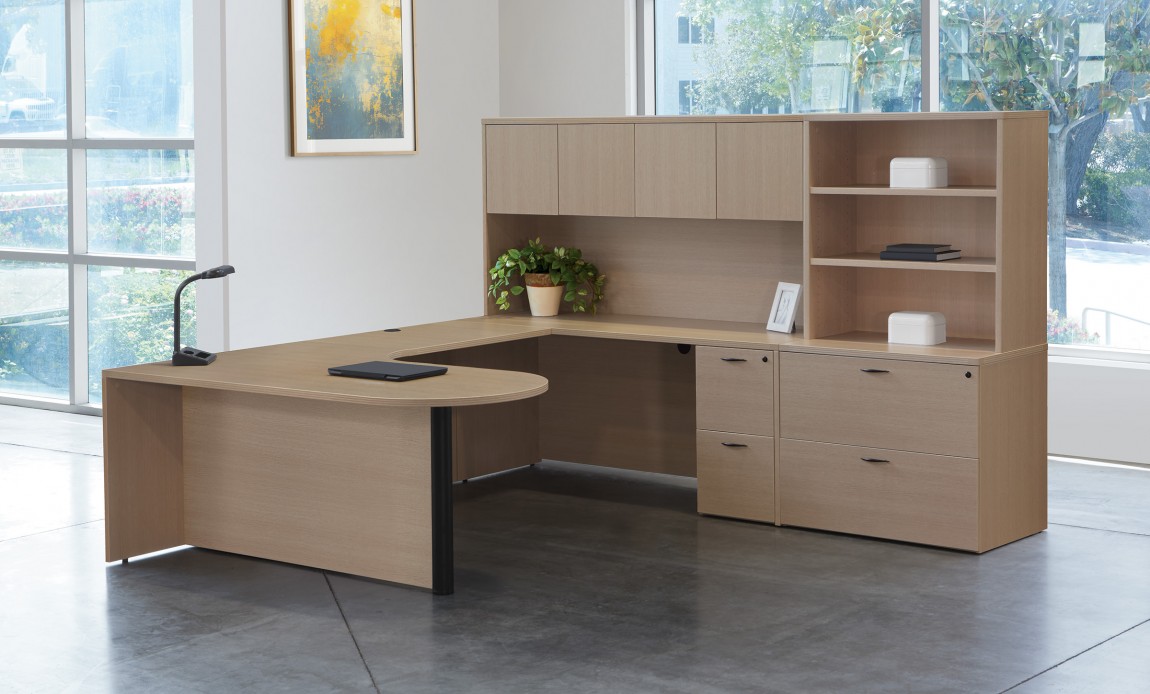 Natty Ash U Shaped Peninsula Desk with Storage | Napa by Office Star ...