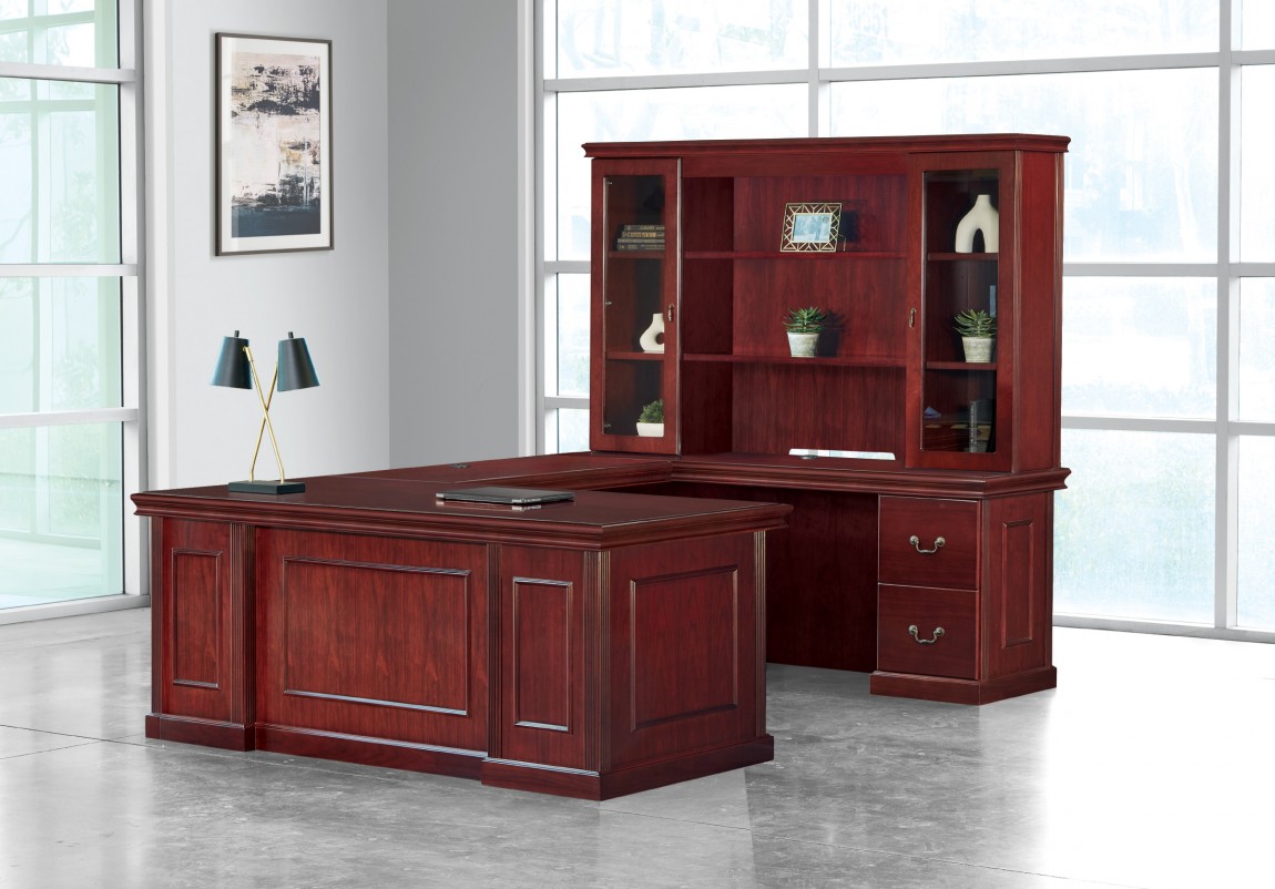 Royal Cherry U Shaped Executive Desk with Hutch | Townsend by Office ...