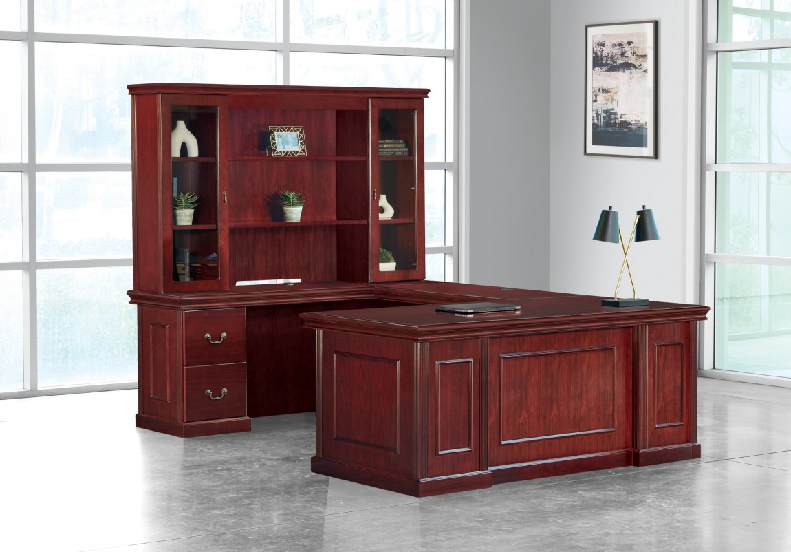 Royal Cherry U Shaped Executive Desk with Hutch | Townsend by Office ...