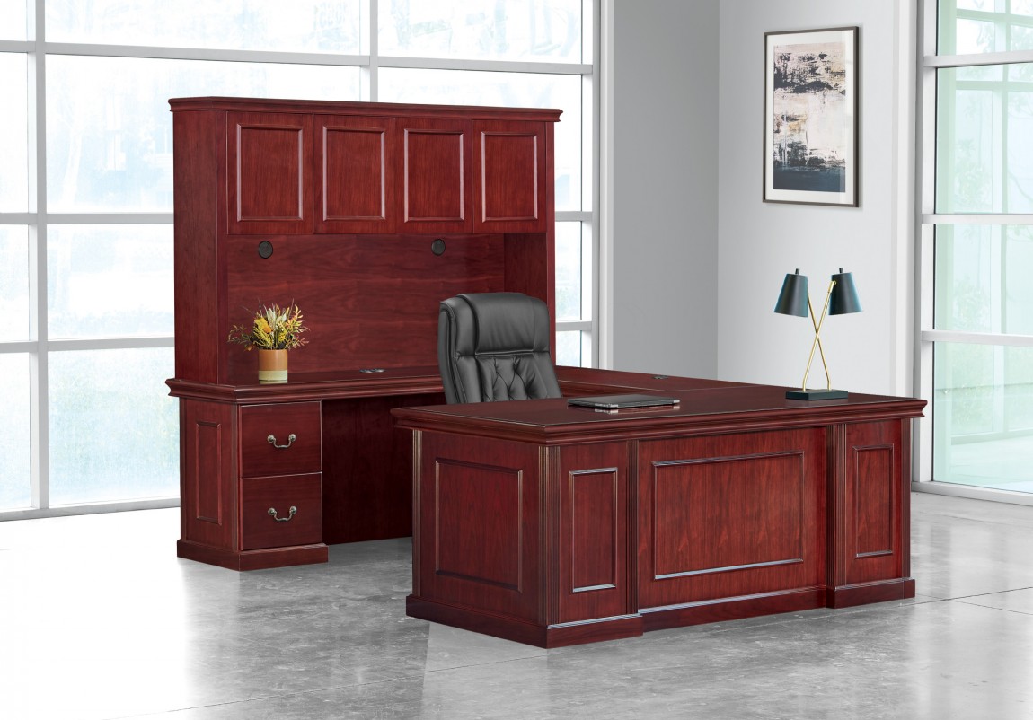 Royal Cherry U Shaped Executive Desk with Hutch | Townsend by Office ...