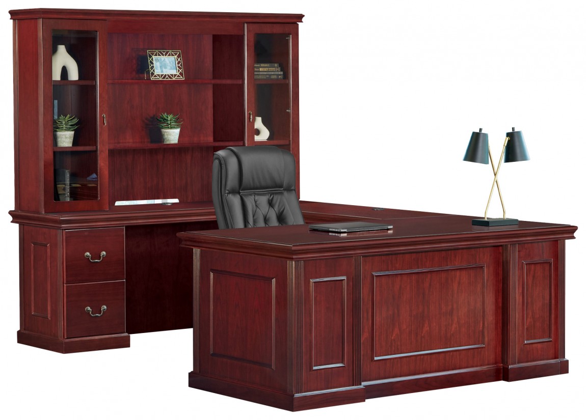 Royal Cherry U Shaped Executive Desk with Hutch | Townsend by Office ...