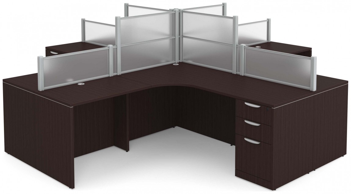 Espresso 4 Person Desk with Privacy Panels | PL Laminate by Performance ...