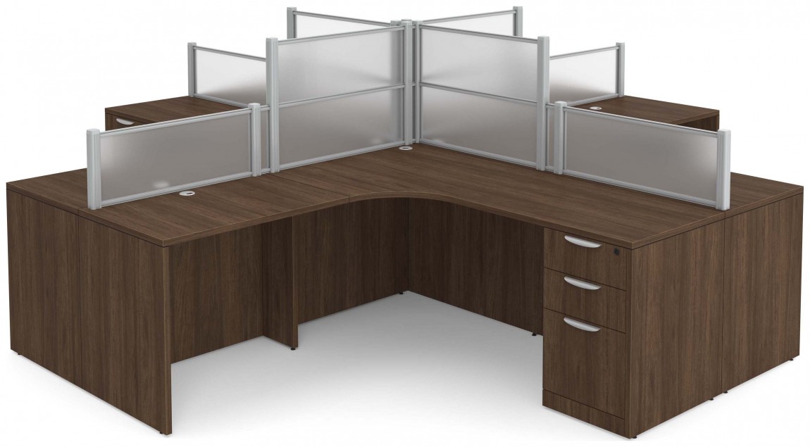 Modern Walnut 4 Person Desk with Privacy Panels | PL Laminate by ...
