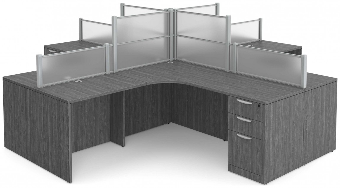 Newport Gray 4 Person Desk with Privacy Panels | PL Laminate by ...