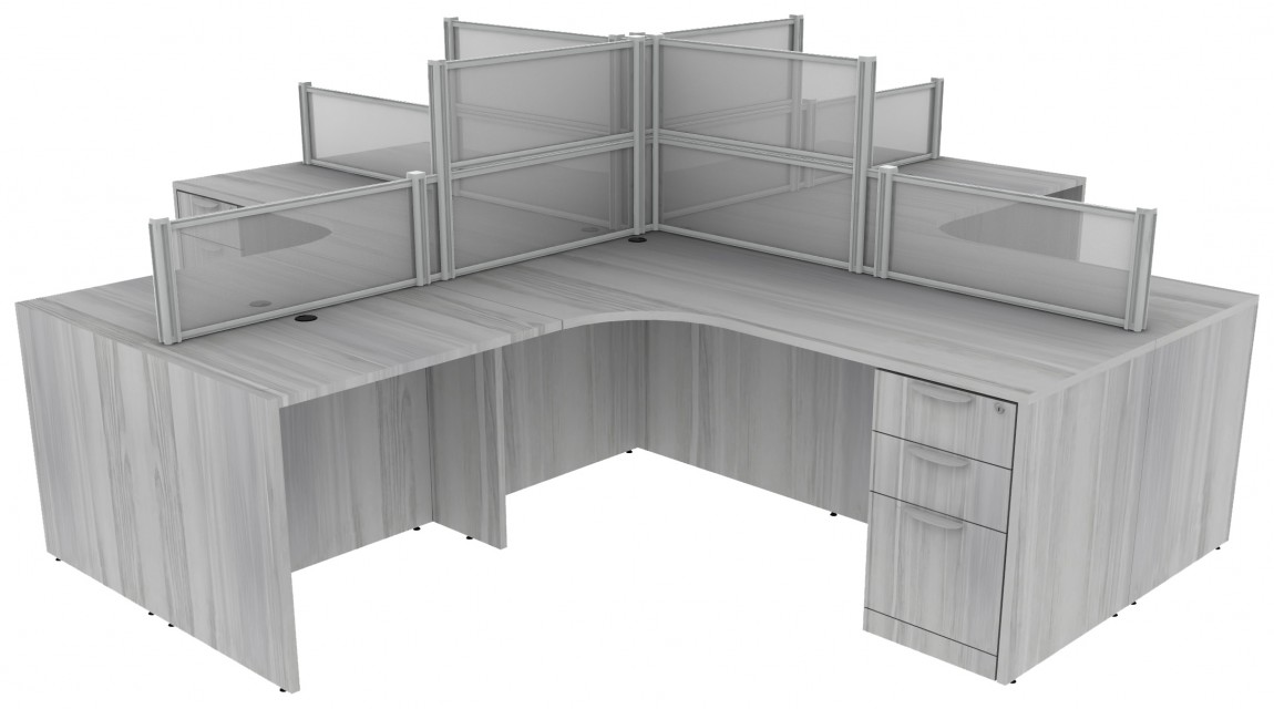 Silver Birch 4 Person Desk with Privacy Panels | PL Laminate by ...
