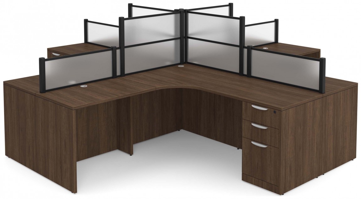 Modern Walnut 4 Person Desk with Privacy Panels | PL Laminate by ...