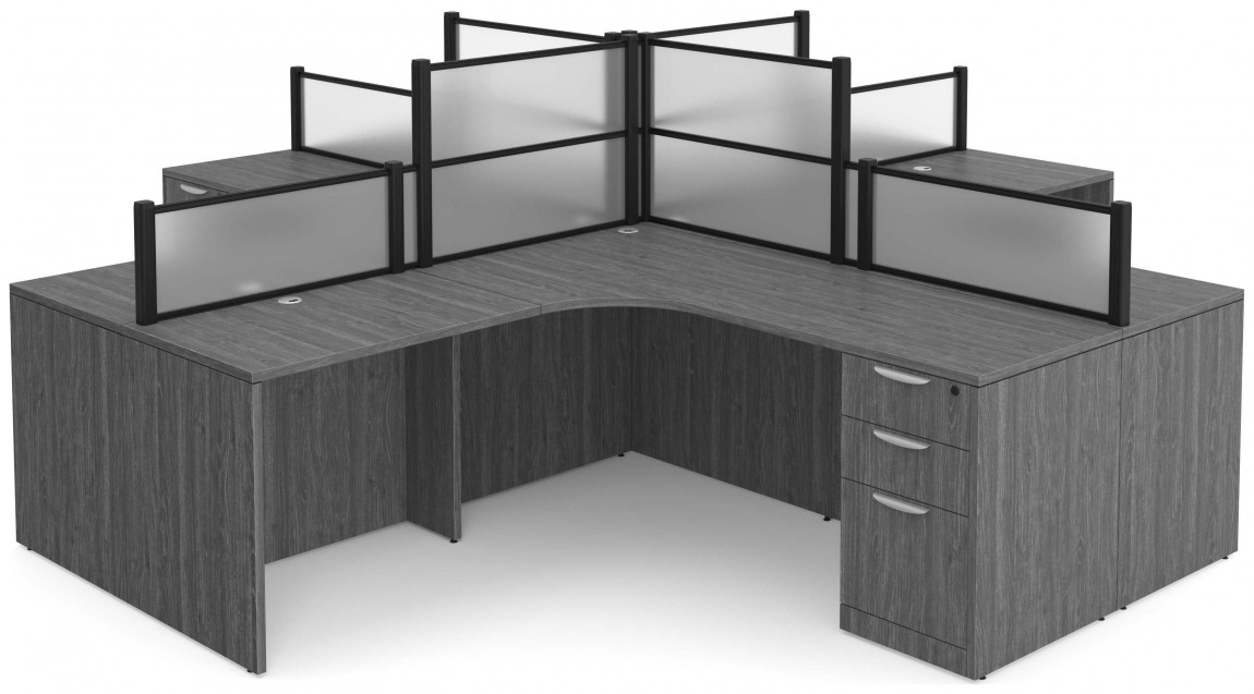 Newport Gray 4 Person Desk with Privacy Panels | PL Laminate by ...