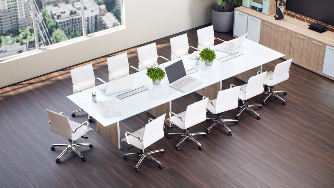 Noce Glass Conference Table with Laminate Base | Potenza by Corp Design