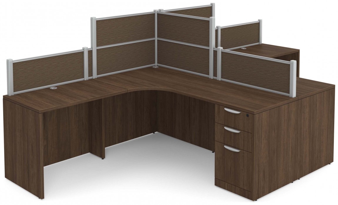 Modern Walnut 2 Person Desk with Fabric Privacy Panels | PL Laminate by ...