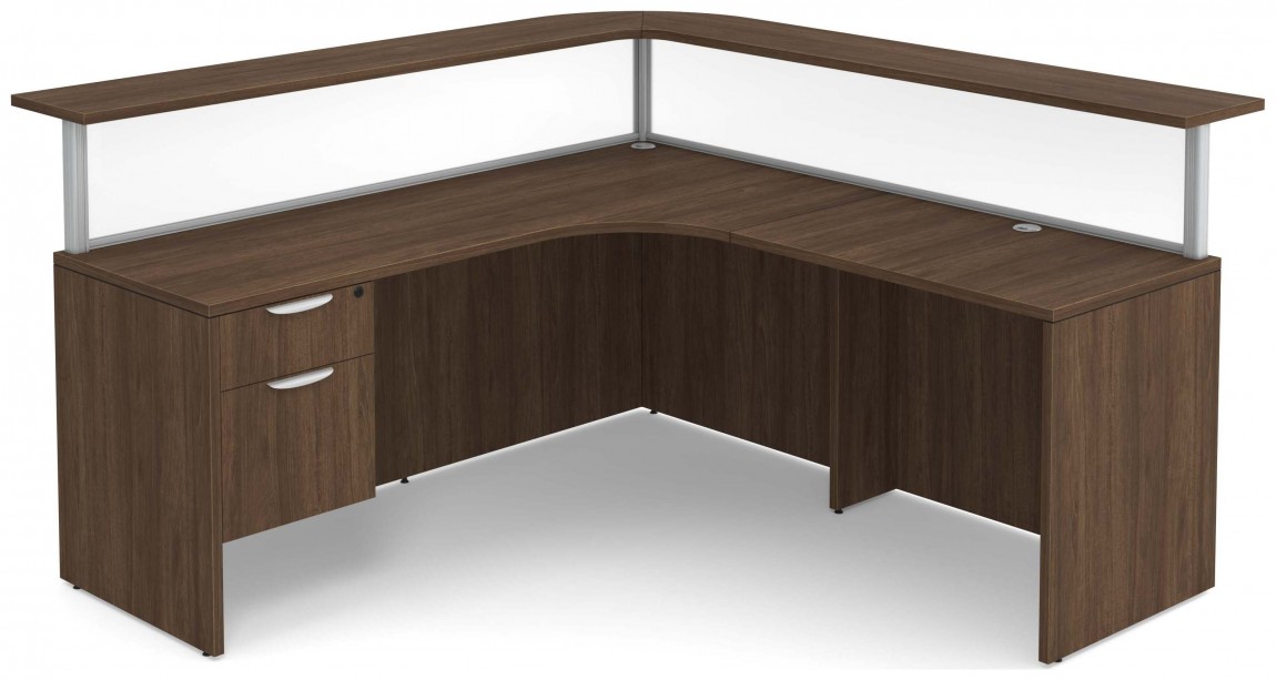 Modern Walnut L Shaped Reception Desk with Privacy Panels | PL Laminate ...
