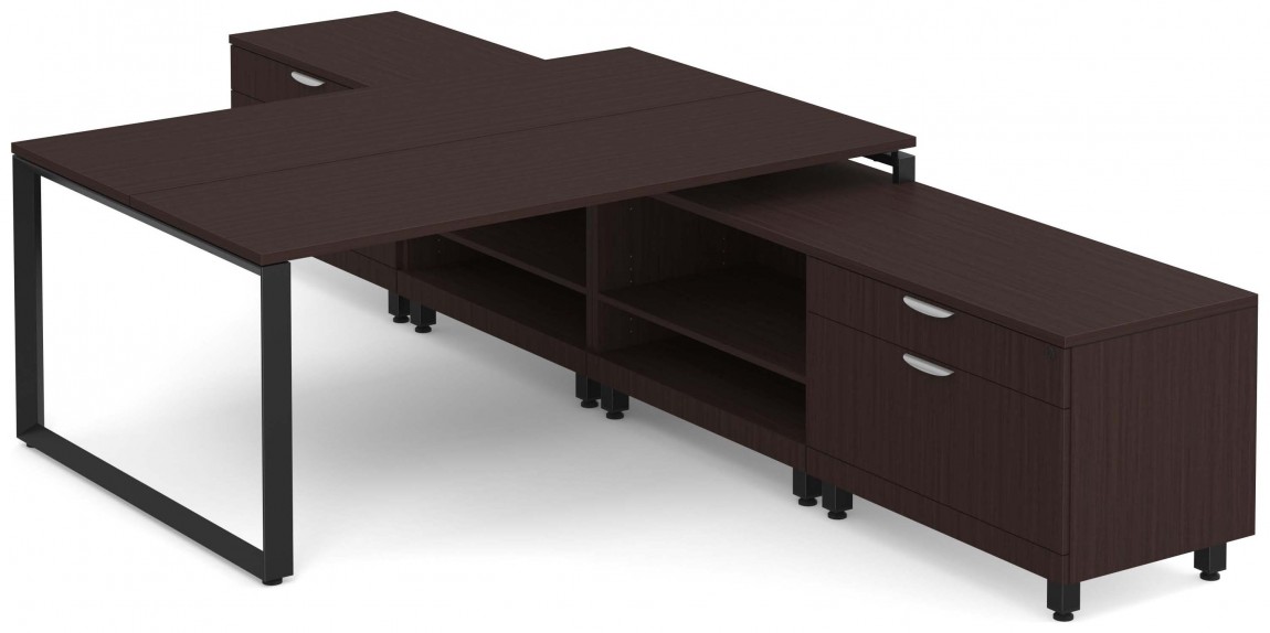 Espresso 2 Person T Shaped Desk with Storage | Elements by Performance ...
