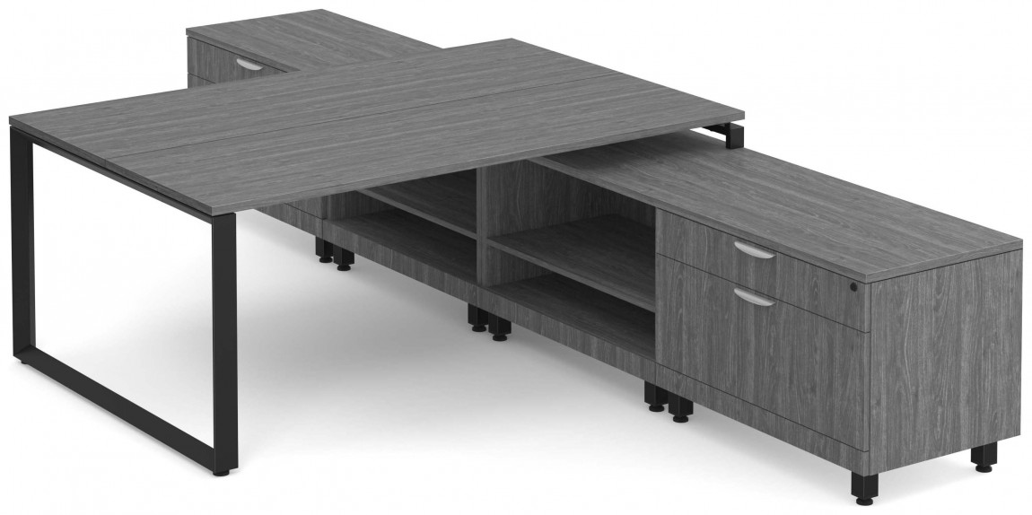 Newport Gray 2 Person T Shaped Desk with Storage | Elements by ...