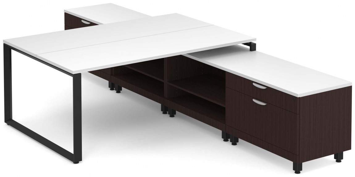 2 Person T Shaped Desk with Storage | Elements by Performance Furnishings