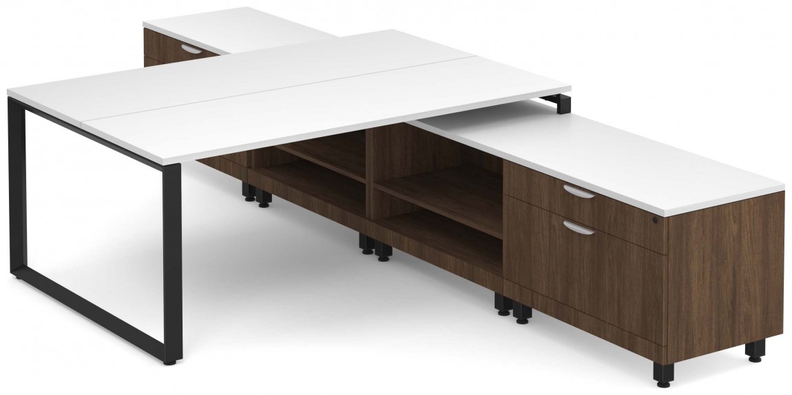 2 Person T Shaped Desk with Storage | Elements by Performance Furnishings