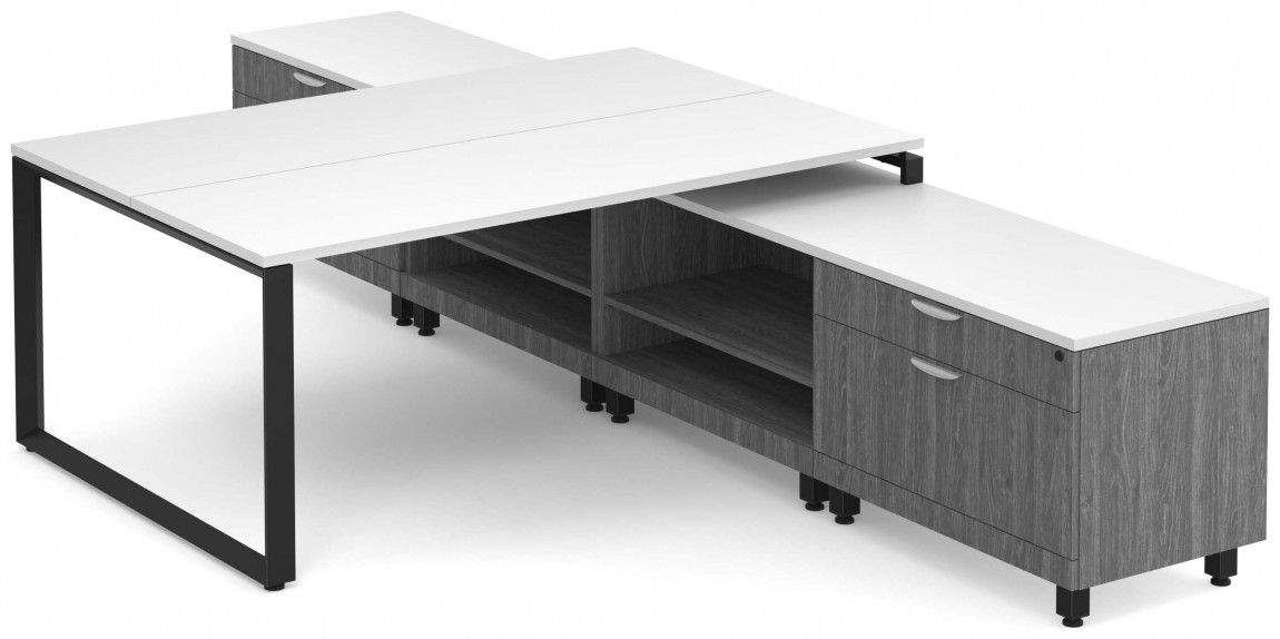 2 Person T Shaped Desk with Storage | Elements by Performance Furnishings