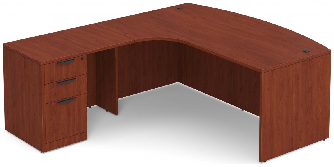 Cherry Modern L Shape Desk with Bow Front | PL Laminate by Performance ...