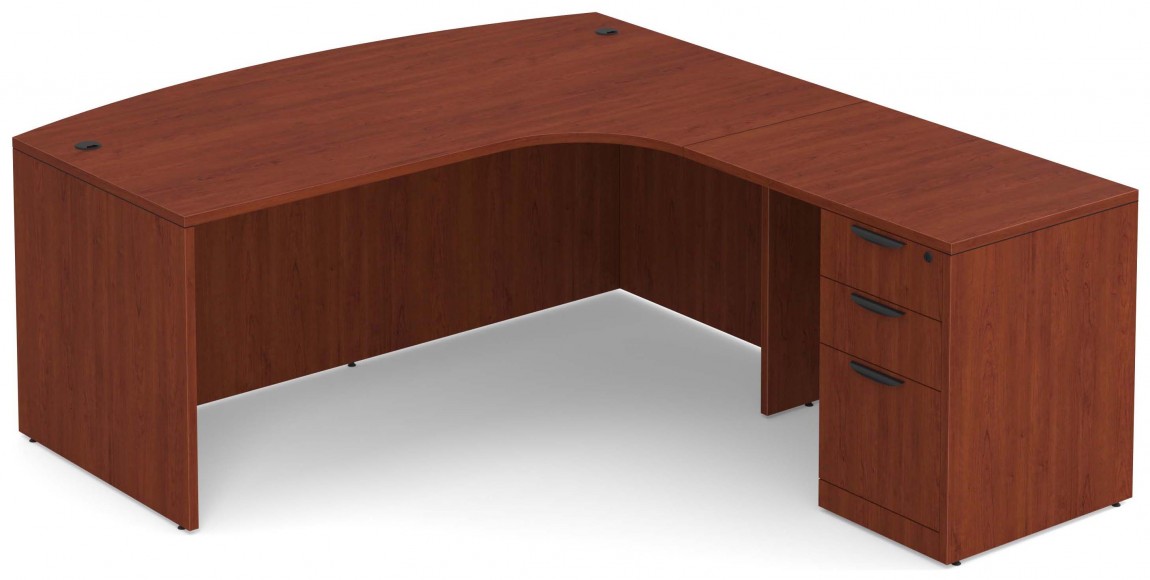 Cherry Modern L Shape Desk with Bow Front | PL Laminate by Performance ...