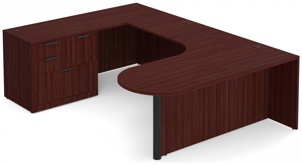 Mahogany U Shaped Office Desk with Peninsula Extension | PL Laminate by ...