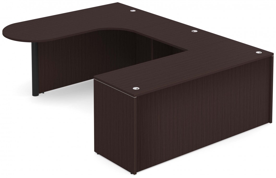 Espresso U Shaped Office Desk with Peninsula Extension | PL Laminate by ...