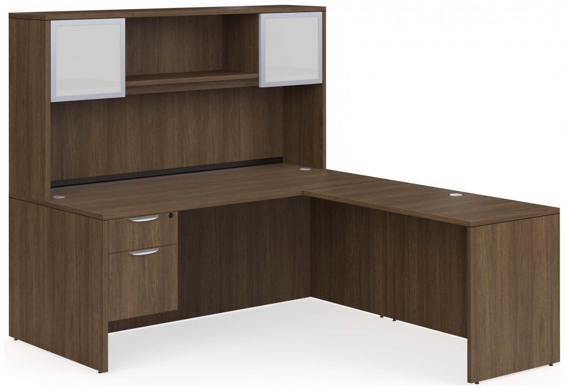 Modern Walnut L Shaped Desk with Hutch | PL Laminate by Performance ...
