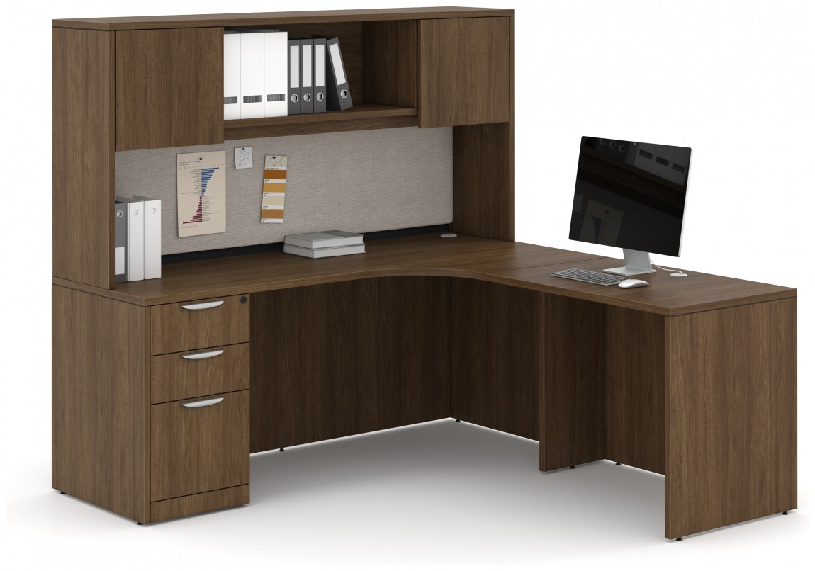 Modern Walnut L Shaped Desk with Hutch and Drawers | PL Laminate by ...