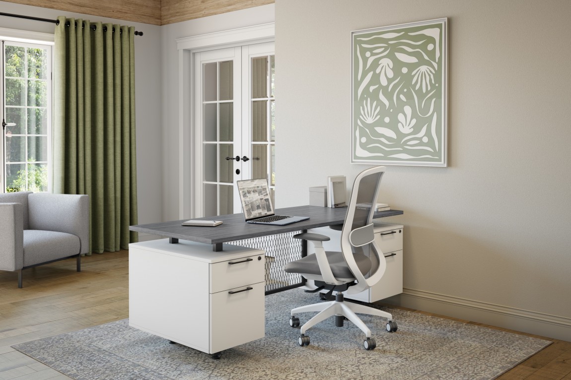 Double Pedestal Desk with Modesty Panel | Riser by Performance Furnishings