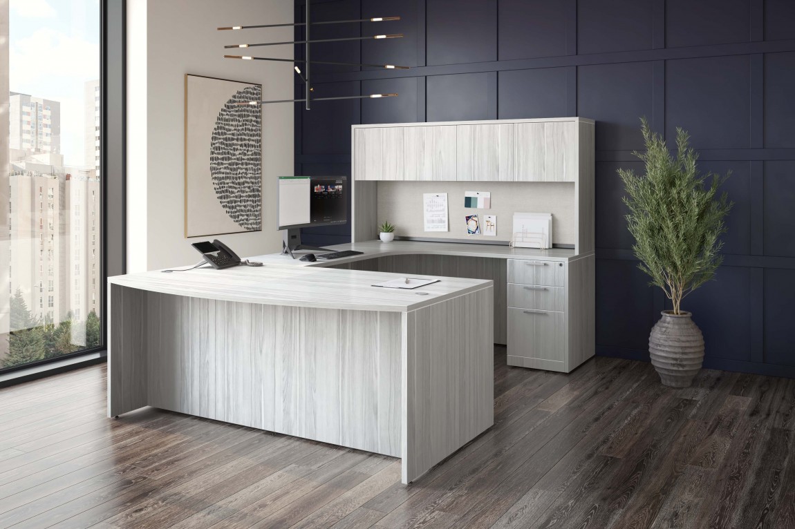 Silver Birch Bow Front U Shaped Desk with Hutch | PL Laminate by ...